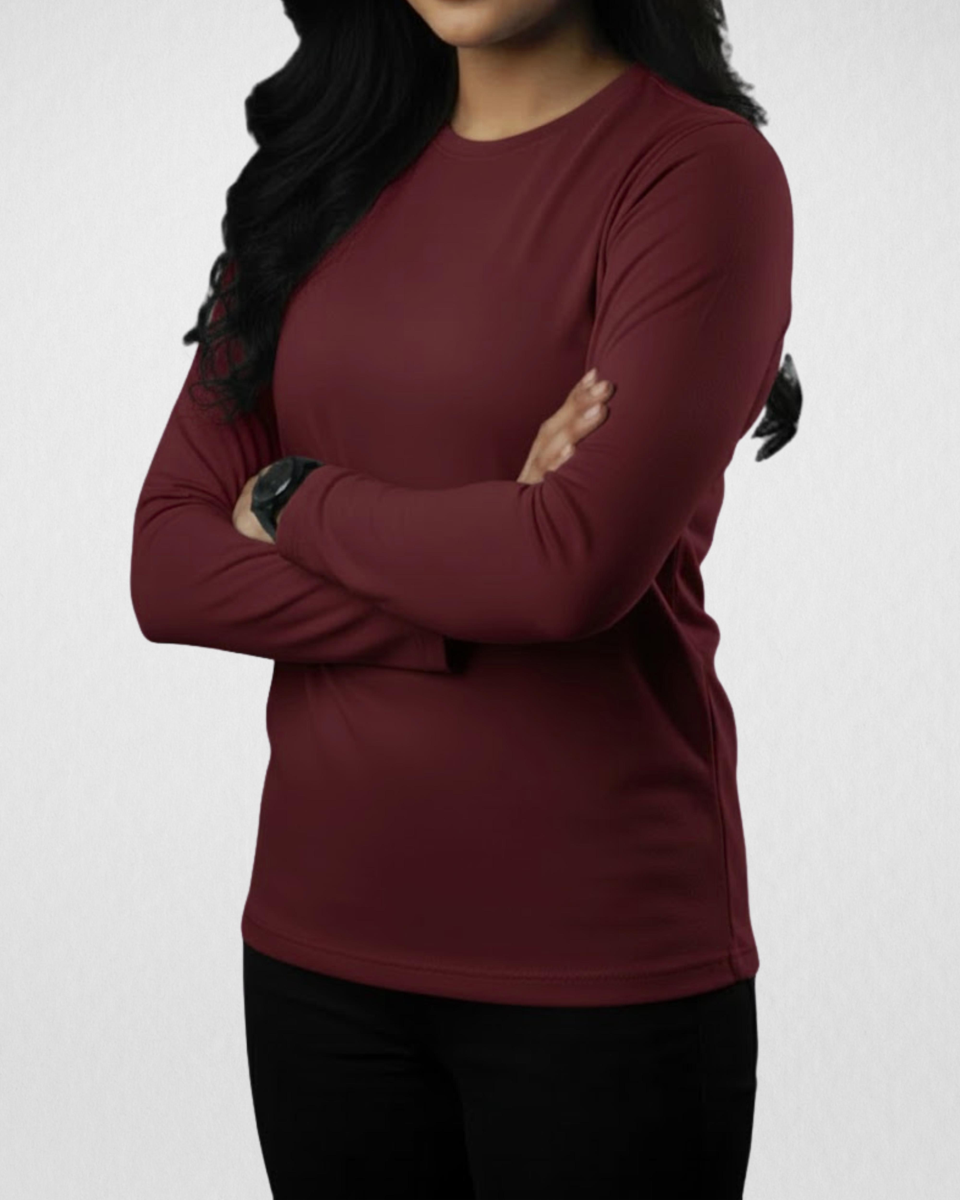 Maroon Women’s Full Sleeves Tee – Jersey Fabric, Classic Fit, Everyday